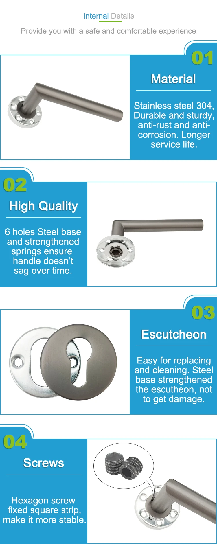 CE EN1906 304 Stainless Steel Europe Interior Door Straight Gun Metal ...