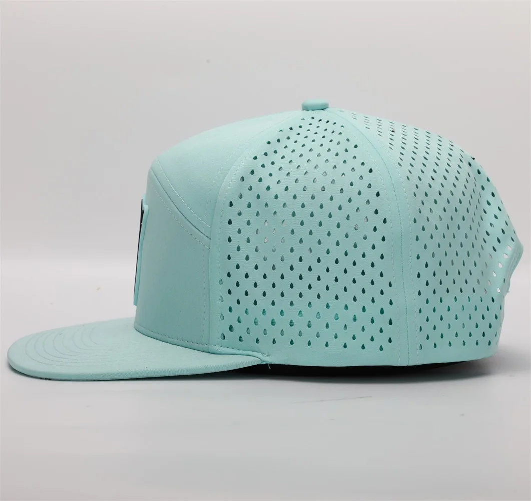 Custom High Quality 7 Panel Flat Bill Pvc Logo Water Resistant Laser ...