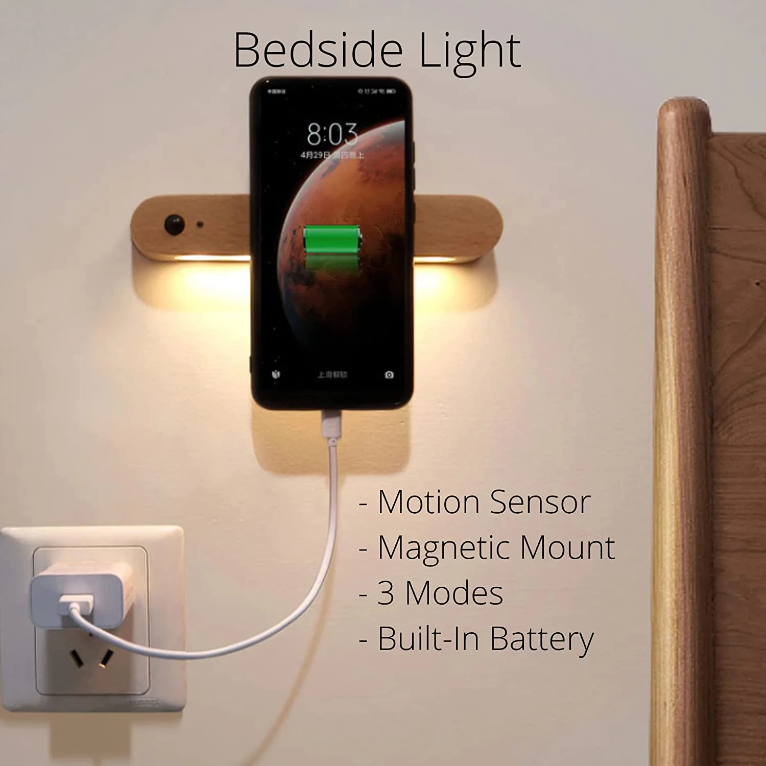 Espada Morden Style Beech Wooden Led Wall Sconce Key Hanger Small Lamp ...