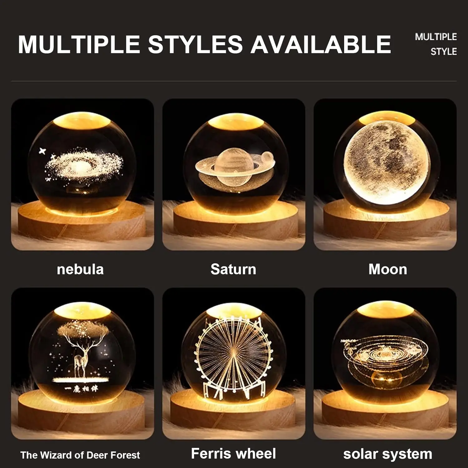 NEW 3D Art Crystal Ball Night Lamp Luminous Crystal Ball Table Lamp ...