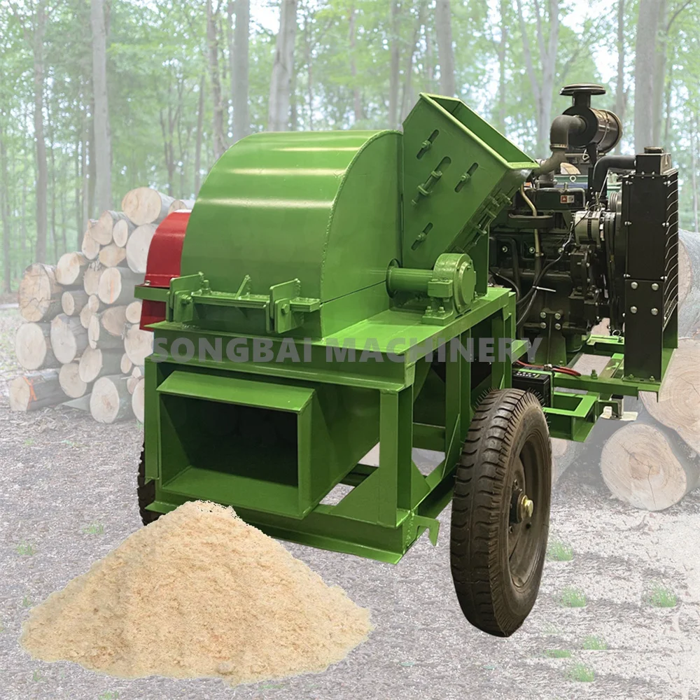 90HP Diesel Engine Mobile Wood Crusher Sawdust Hammer Mill Wood Chipper ...