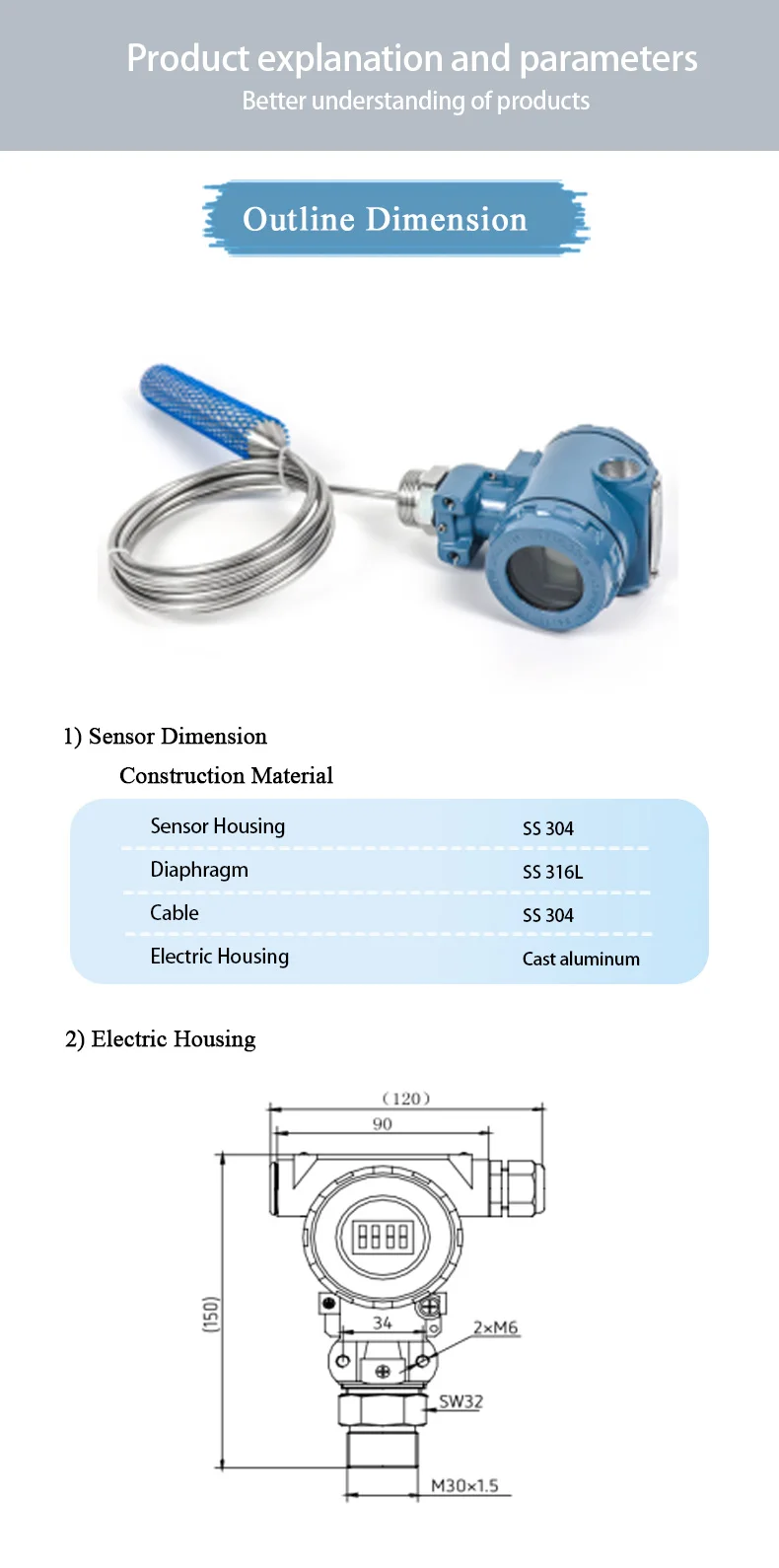 RS485 Output Submersible Hydrostatic Level Sensor for Boilers