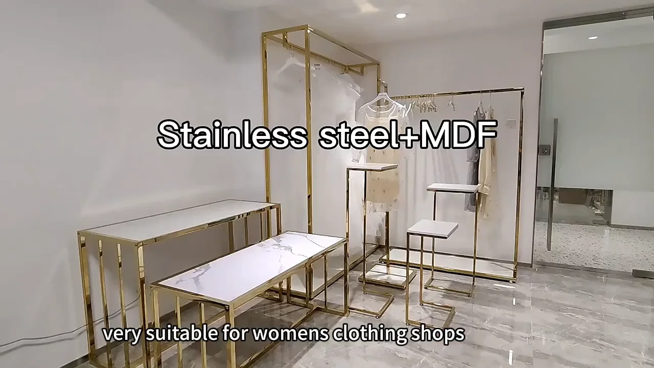 Retail Custom Gold Luxury Garment Racks Golden Clothes Display Stand ...