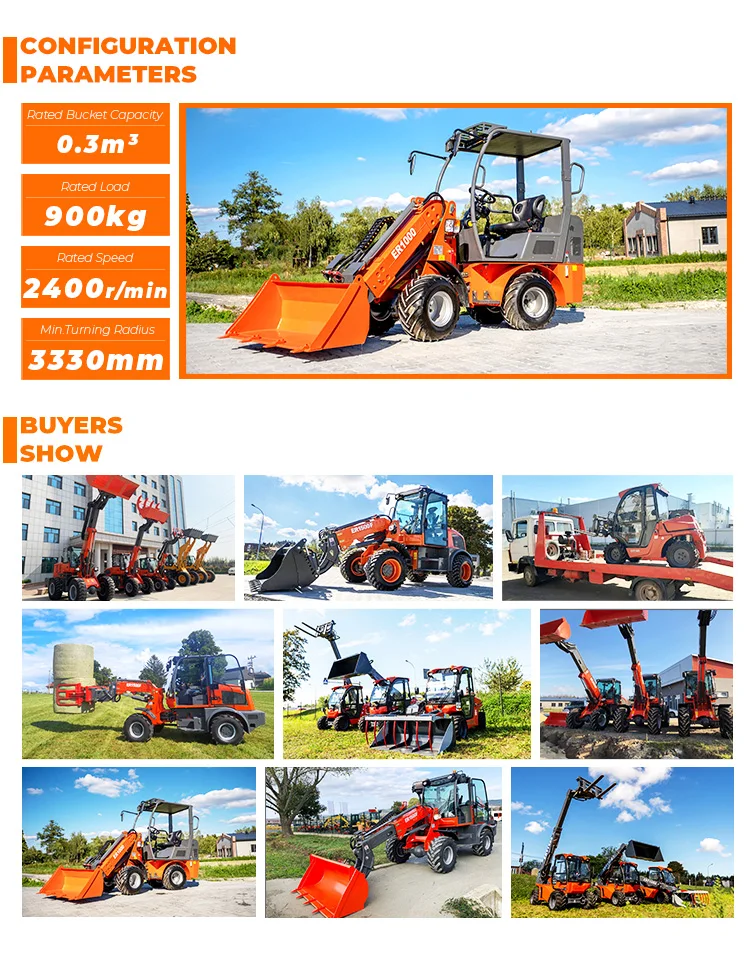 Everun CE Approved 1ton ER1000 teleskopic radlader Small Compact Mini ...