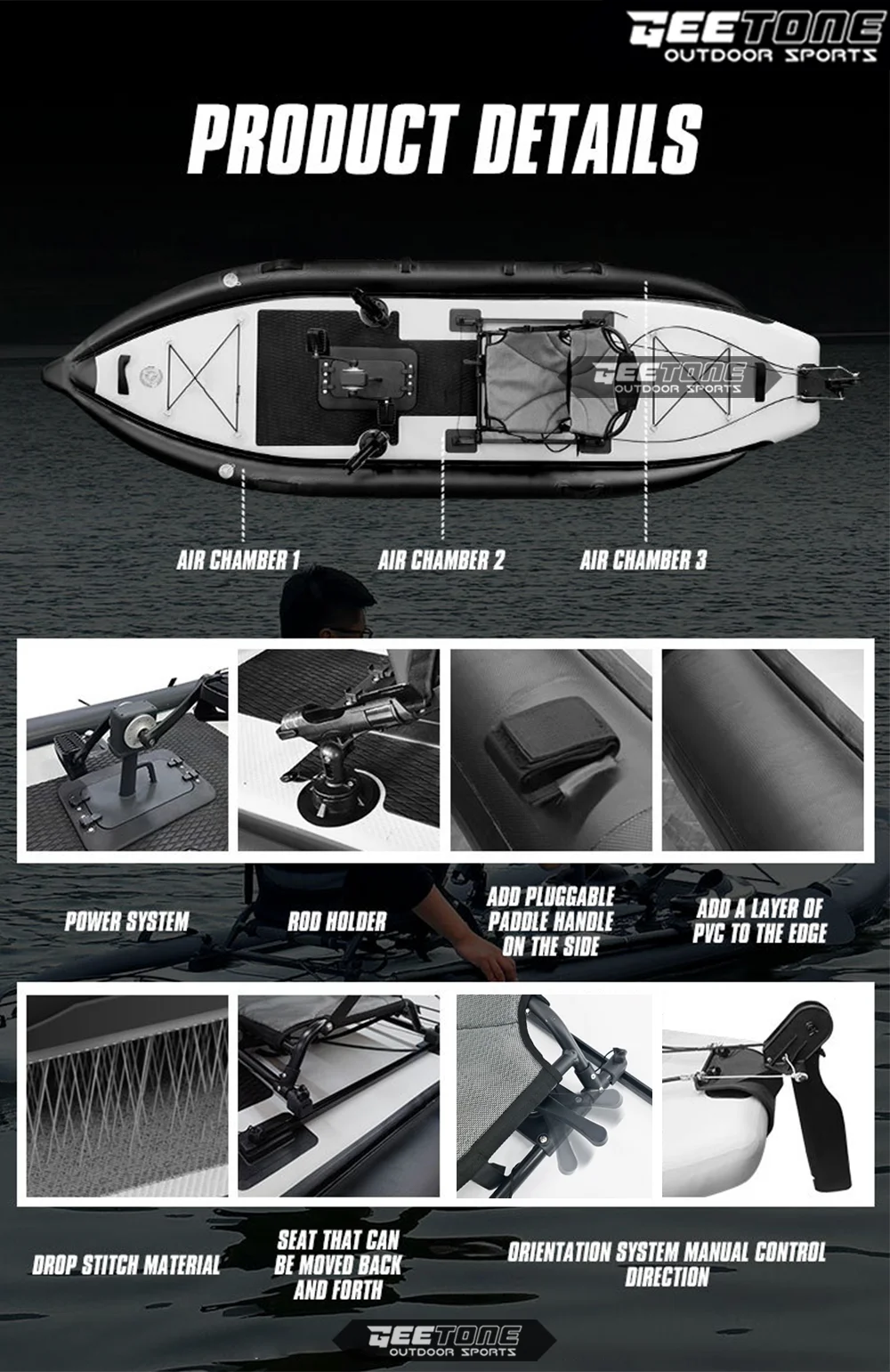 Geetone OFF-SUP Kayak Pesca Con Pedal Drive Propeller Kayaks