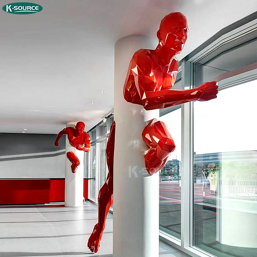 Modern Garden Art Metal Statue Geometric Red Stainless Steel Runner ...
