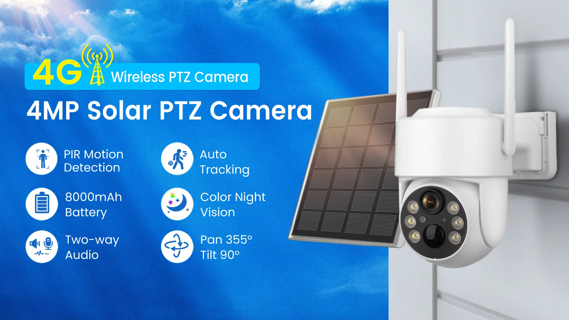 Full Hd 4mp Pir Motion Detection 4g Sim Card Solar Powered Ptz Outdoor ...