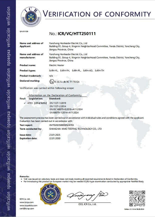 ATEX Certified Industrial Ex Immersion Heater with Thermostat