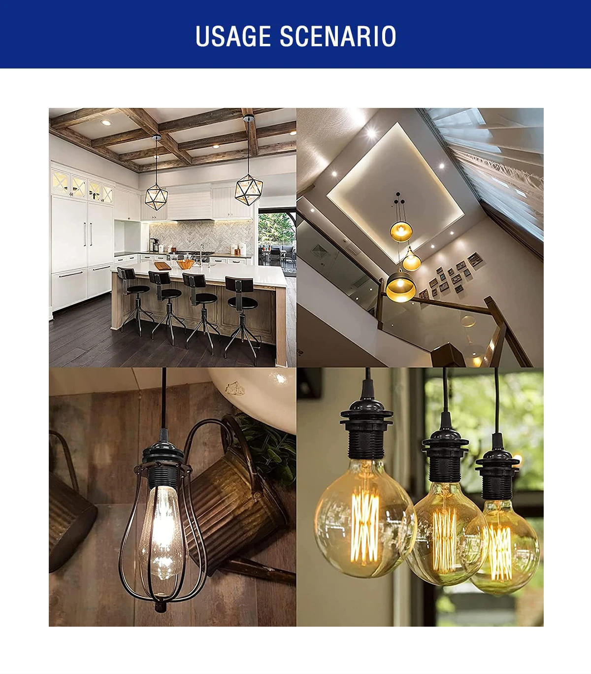 Modern Simple E27 Screw Lamp Holder Socket 220v 1m Black For Edison ...