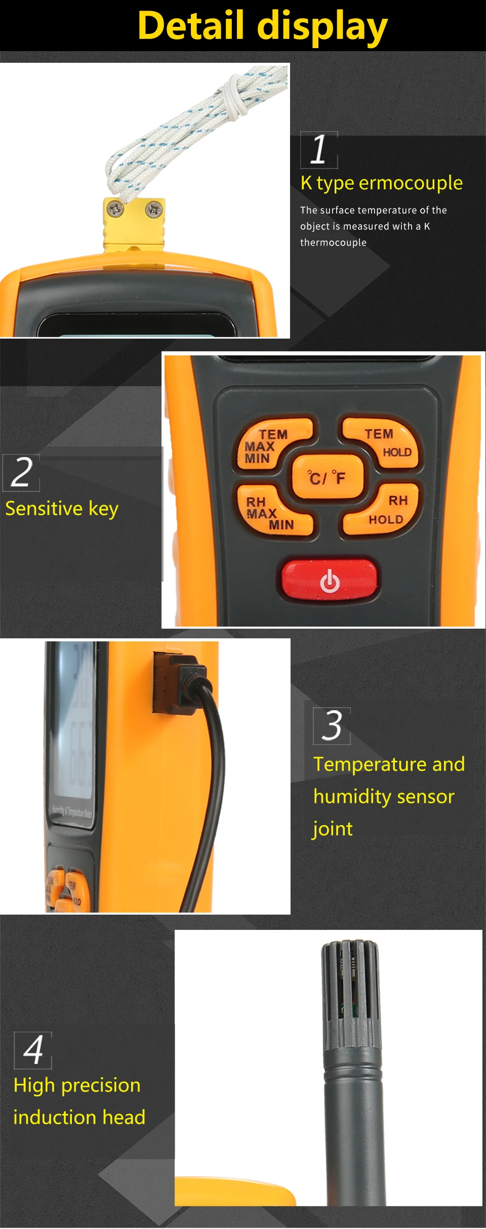 Lcd Industrial Digital Temperature And Humidity Meter Multi Hygrometer ...