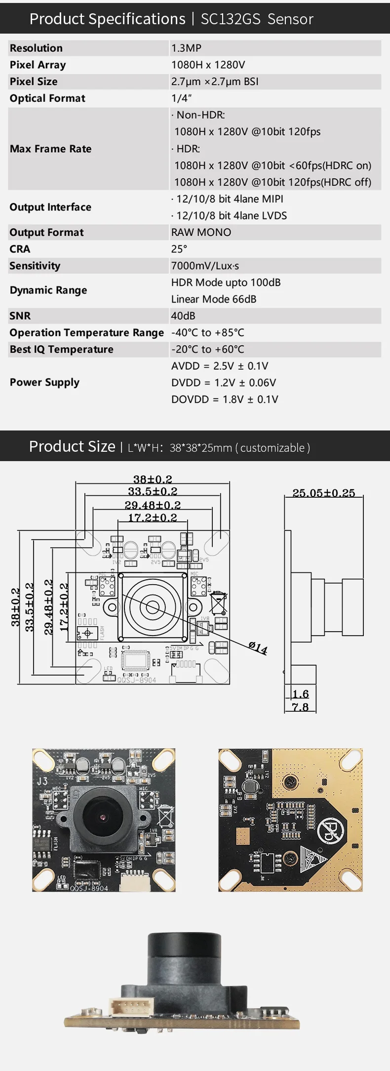 SC132GS USB2.0 Camera Module - 1MP Global Shutter Motion Capture