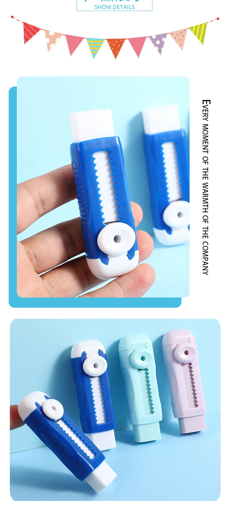 Cute Vintage Pink Sliding Pencil Eraser For Artistic Use - Oem