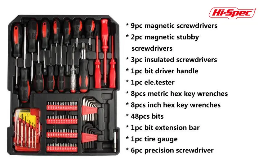 217pc Home DIY & Garage Mechanics Tool Kit Set - Hi-spec