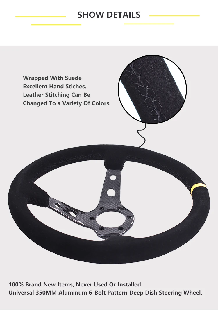 SK CUSTOM Universal Racing Car Steering Wheel - 14 Inch Suede