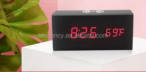 Hot Clock Time Temperature Qi Wireless Charger Wood Led Digital Clock ...