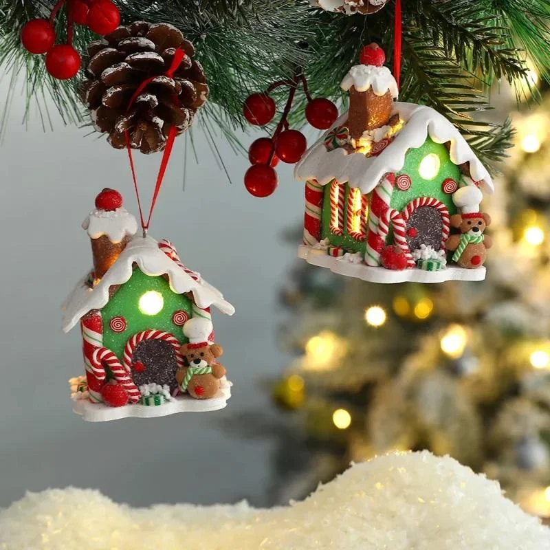 Gingerbread House Tree Topper Light up Mini Xmas House Ornaments Soft ...