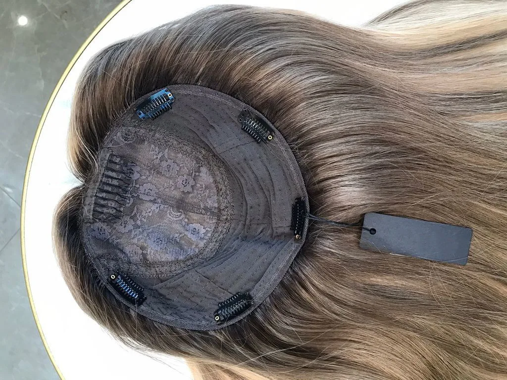 Best Silk Base Top Hairpiece for Thinning Hair - Ombre Ash Brown