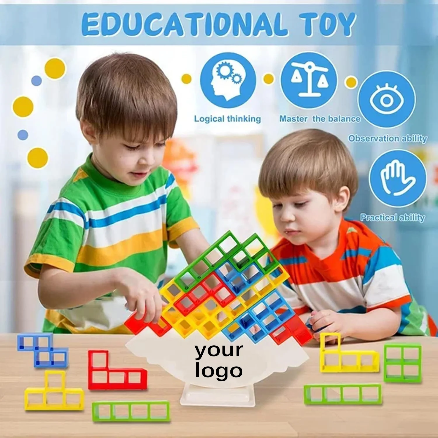 48pcs Tower Balancing Stacking Toys Building Perfect Board Games ...