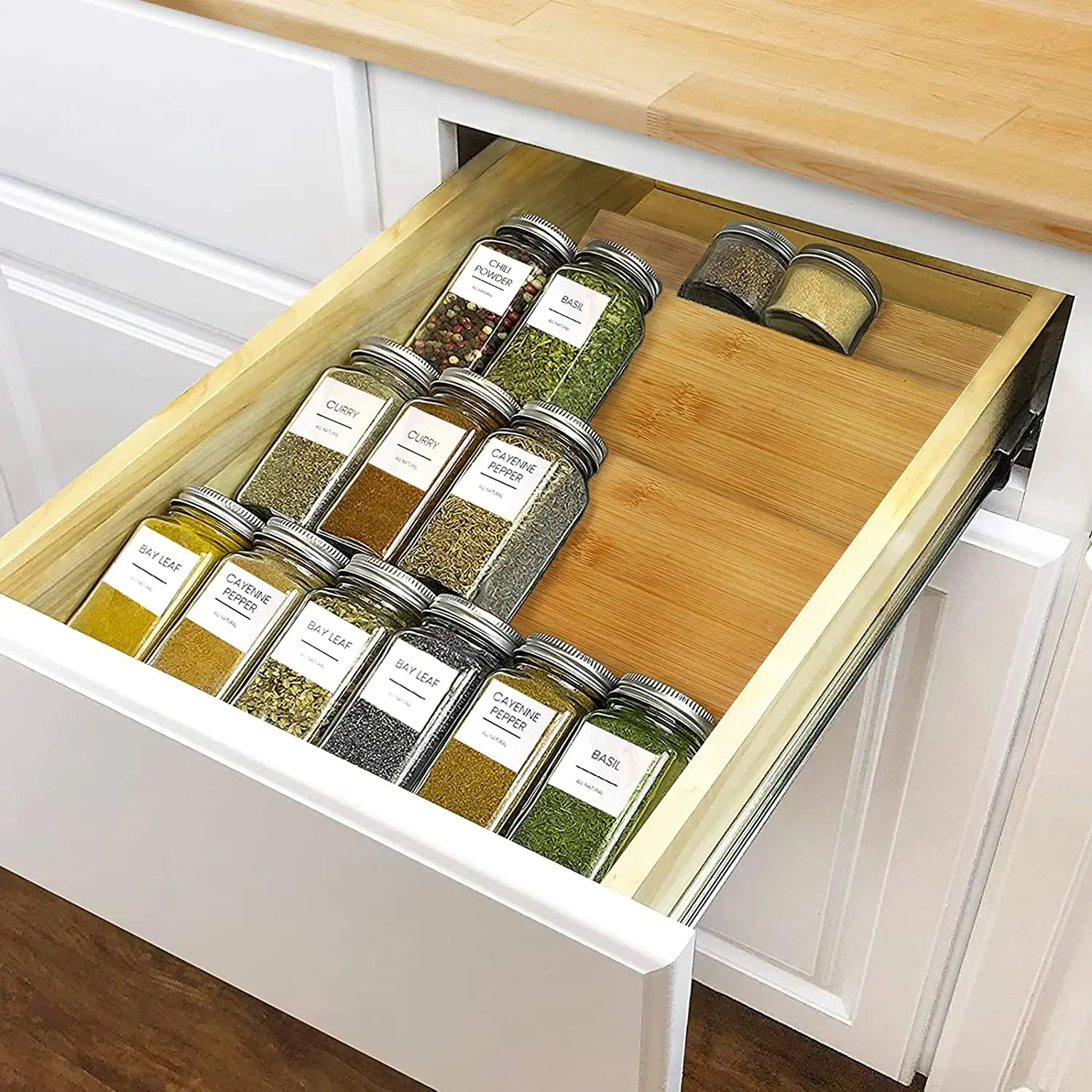 Adjustable Expandable Kitchen Spice Rack Organizer 4 Tiers Bamboo Spice ...