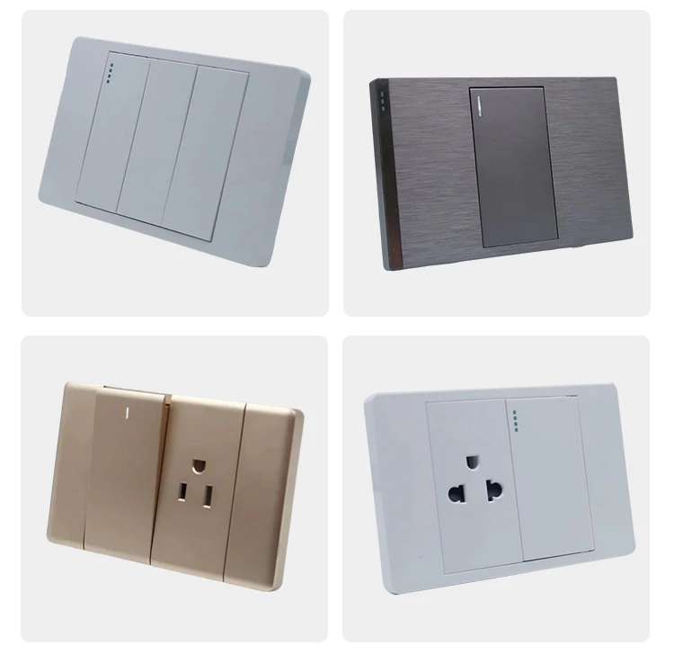 Electrical Big Push Button 3 Gang 2 Way Grey Wall Switch With Night ...