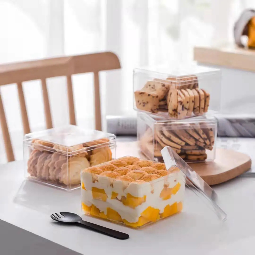 Transparent Square Cake Plastic Container - Perfect for Desserts