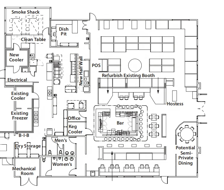 Barbecue bar restaurant interior design 3D commercial kitchen design ...