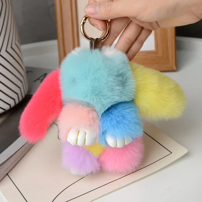 18cm Cute Bunny Keychain - Kawaii Soft Rabbit Fur Pompom