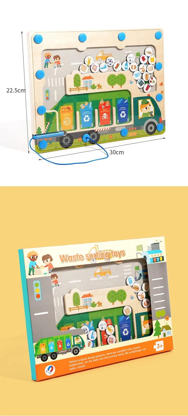 Montessori Wooden Garbage Sorting Game Classification Board Educational ...
