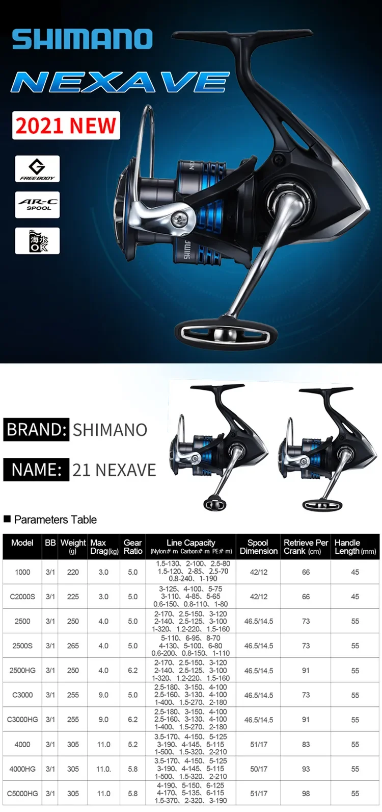 SHIMANO Original 21 NEXAVE 1000-C5000HG Front Drag 4BB High Speed Good Quality Professional ...