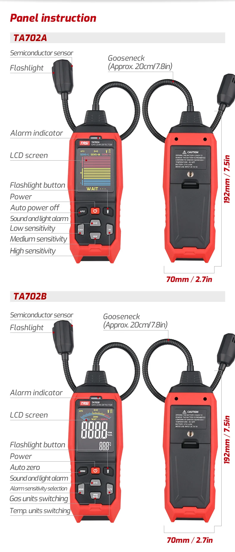 TASI TA702A Gas Detector - Reliable Methane & LPG Leak Detection