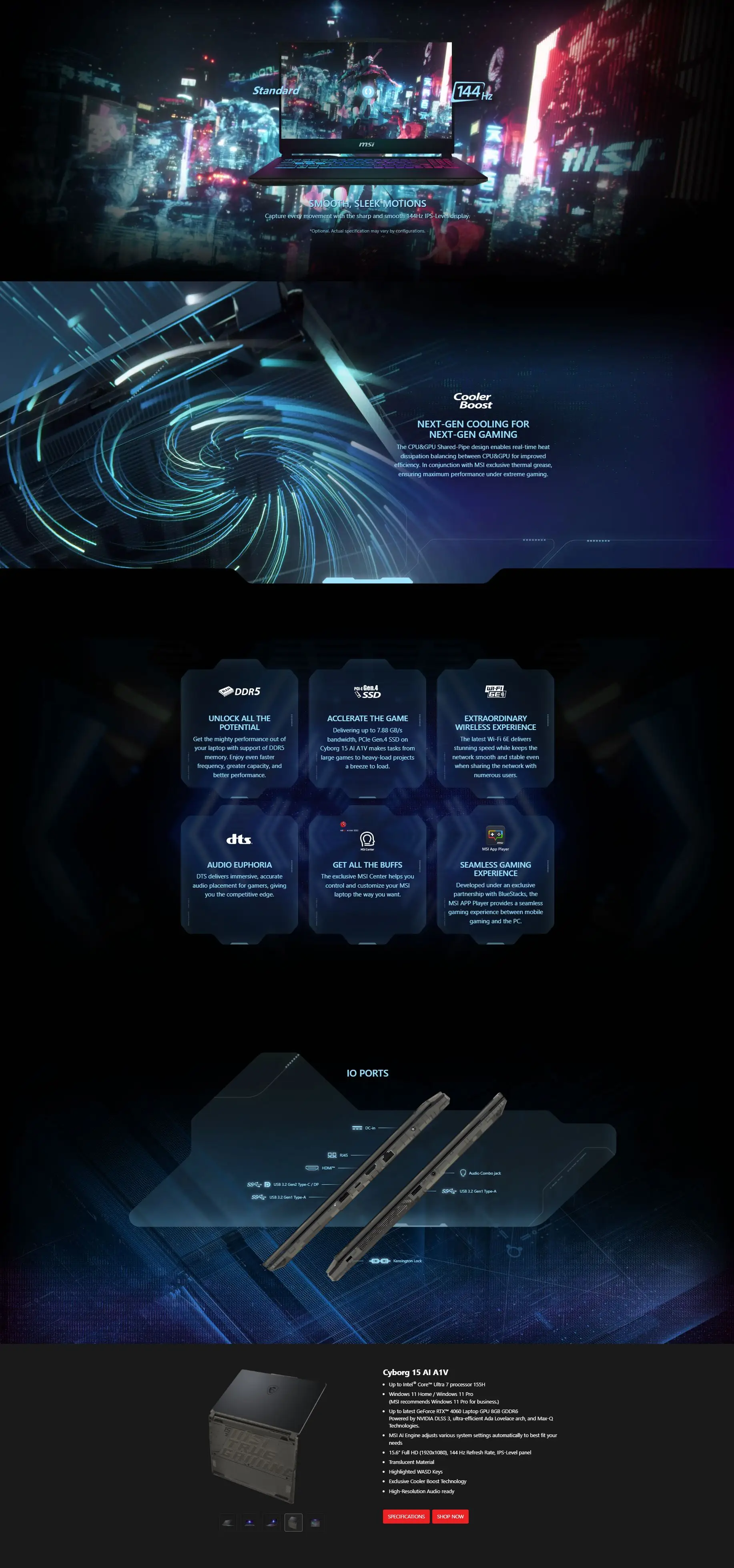 Msi Cyborg 15 Ai Pc Cyber Cool Design Laptop 15.6 Inch Ultra 7 155h+rtx4060 Ai Intelligent ...