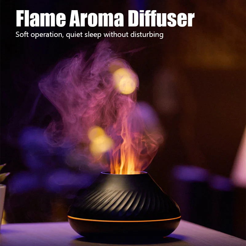 Flame Diffuser Humidifier 130ml With Led Light Change Fire Flame Essential Oil Diffuser Aroma ...