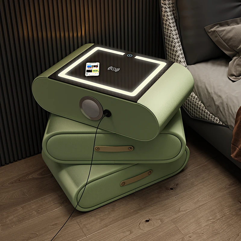 Luxury Small Gray Leather Bedside Table Nightstand Modern Design Smart ...