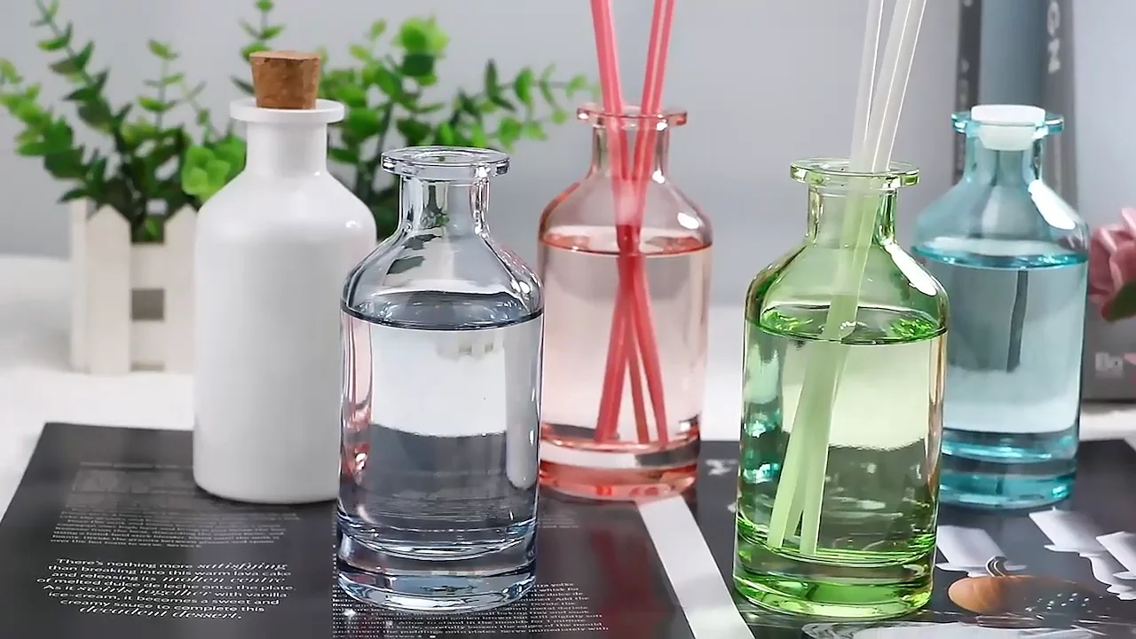 Home Deco Fragrance Bottle Empty 180ml Glass Green Aroma Reed Diffuser ...