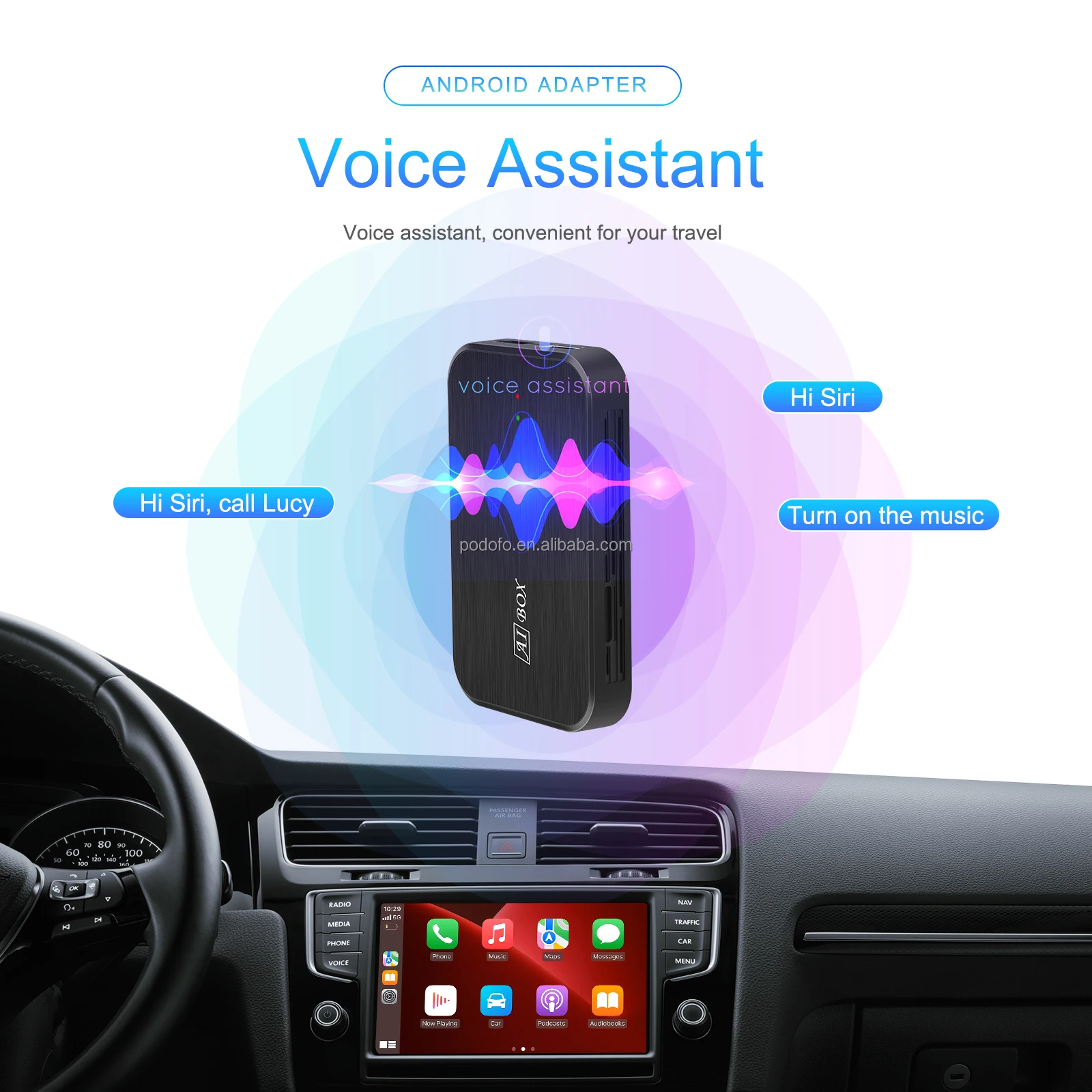 Podofo Android CarPlay AI Box 2+32GB - Wireless Smart Box Upgrade for ...