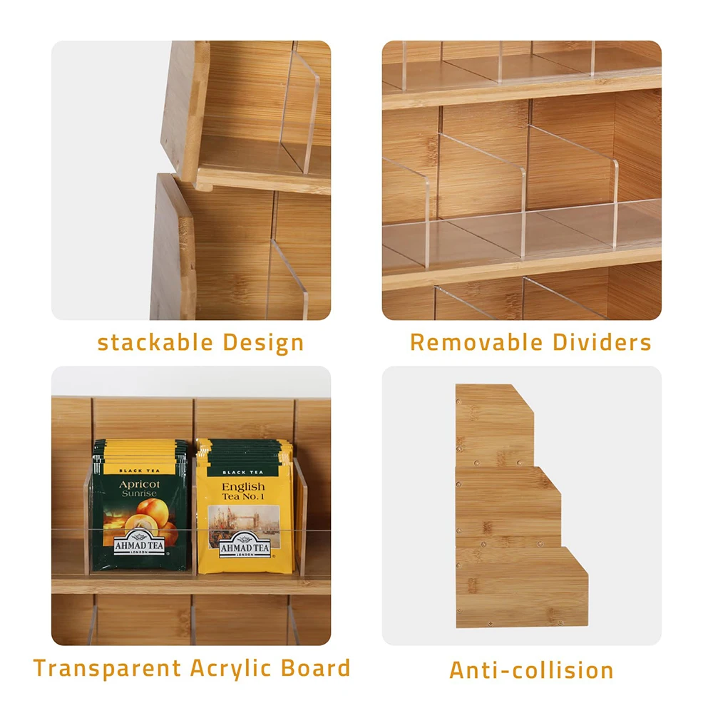 Flywod Custom 3 Layer Bamboo Tea Bag Storage Box Organizer Luxury ...
