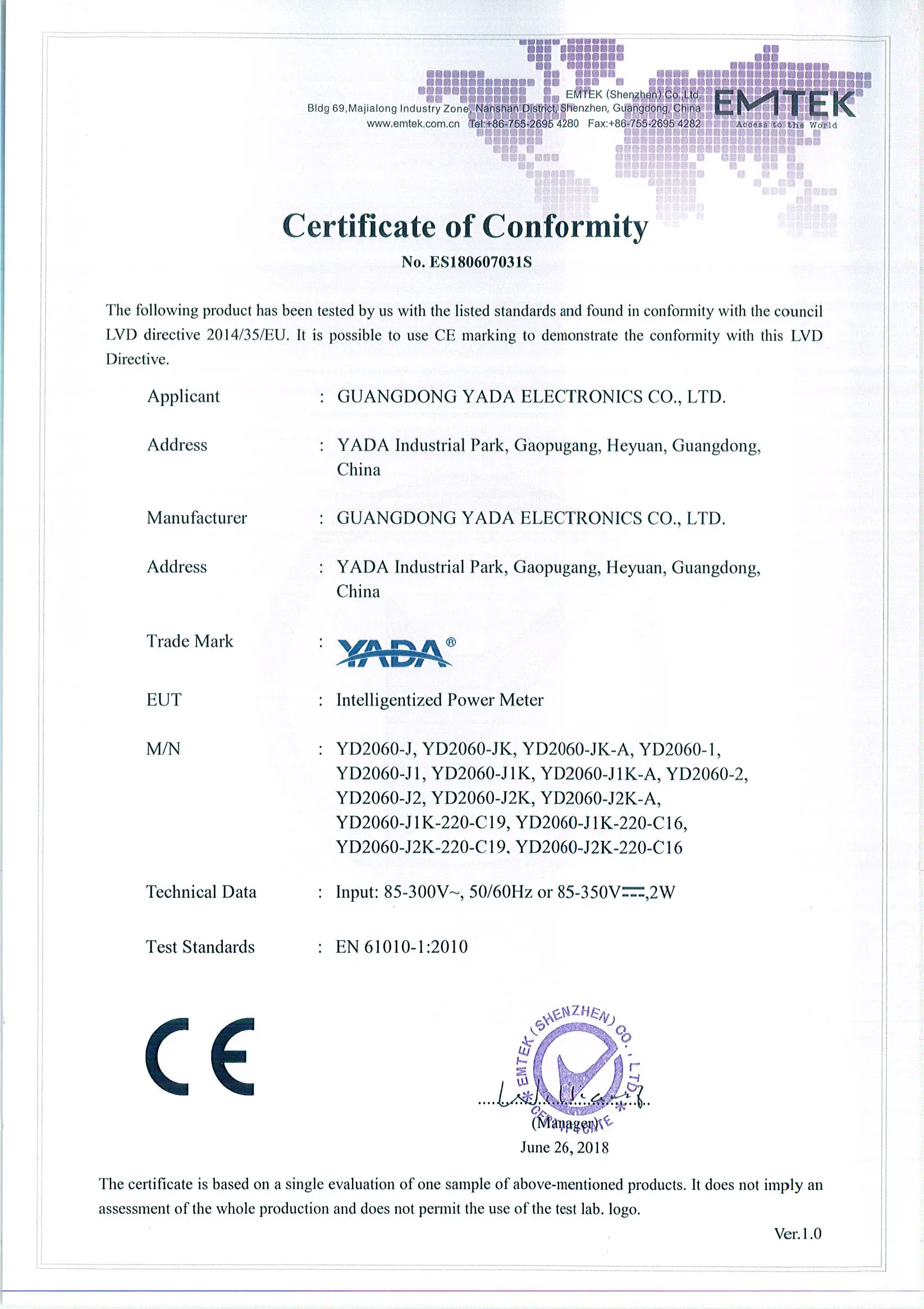 YADA YD2037Y/YD2040Y Three Phase Digital Multi-Function Meters