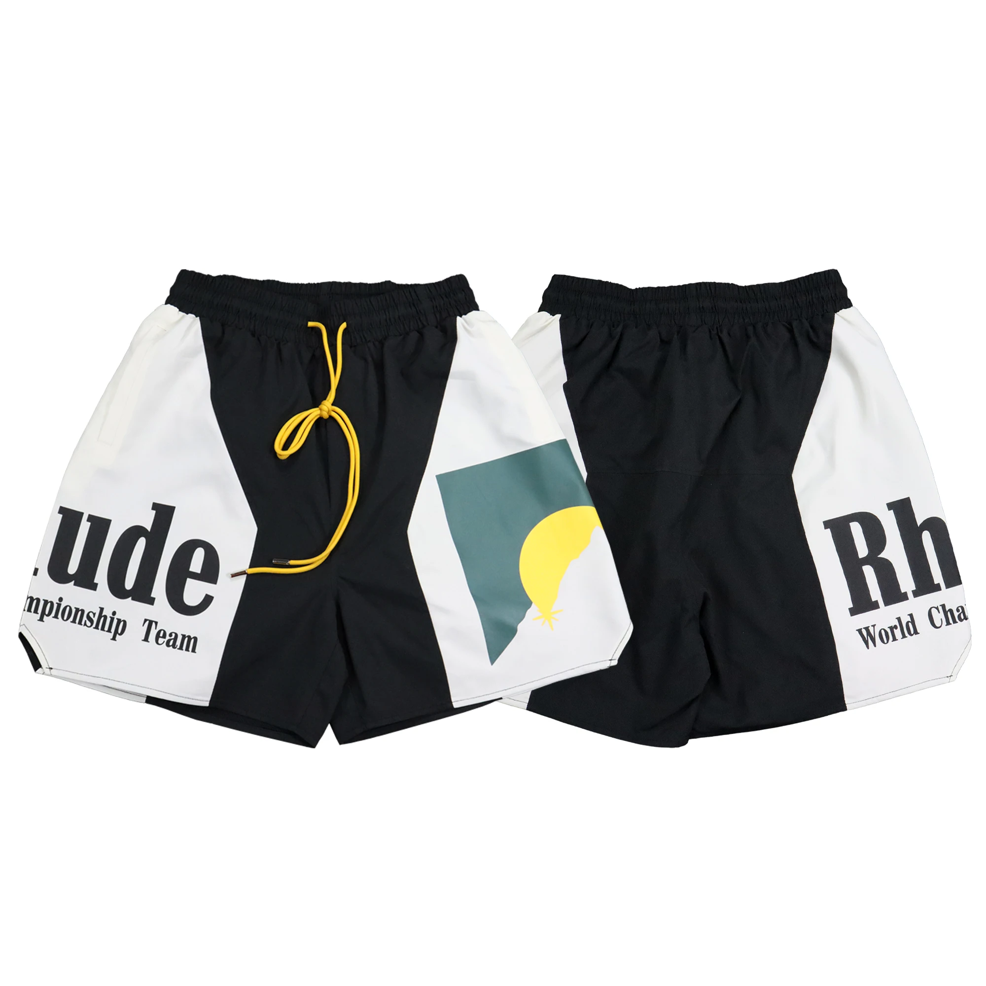 Rhude Panel Logo Short Sunset Lettering Color Blocking Shorts Boys ...