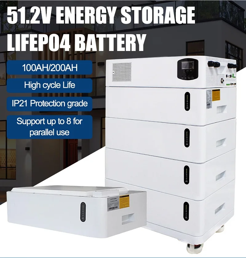 51.2v Lithium Battery Stackable LiFePO4 Battery Hybrid Solar Energy ...