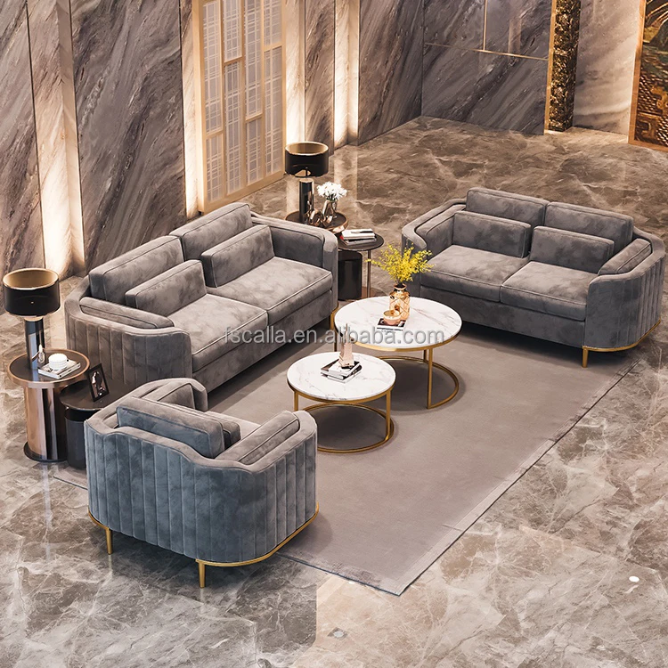 Modern Luxury Stainless Steel Frame Velvet Sofa Set for Living Room ...