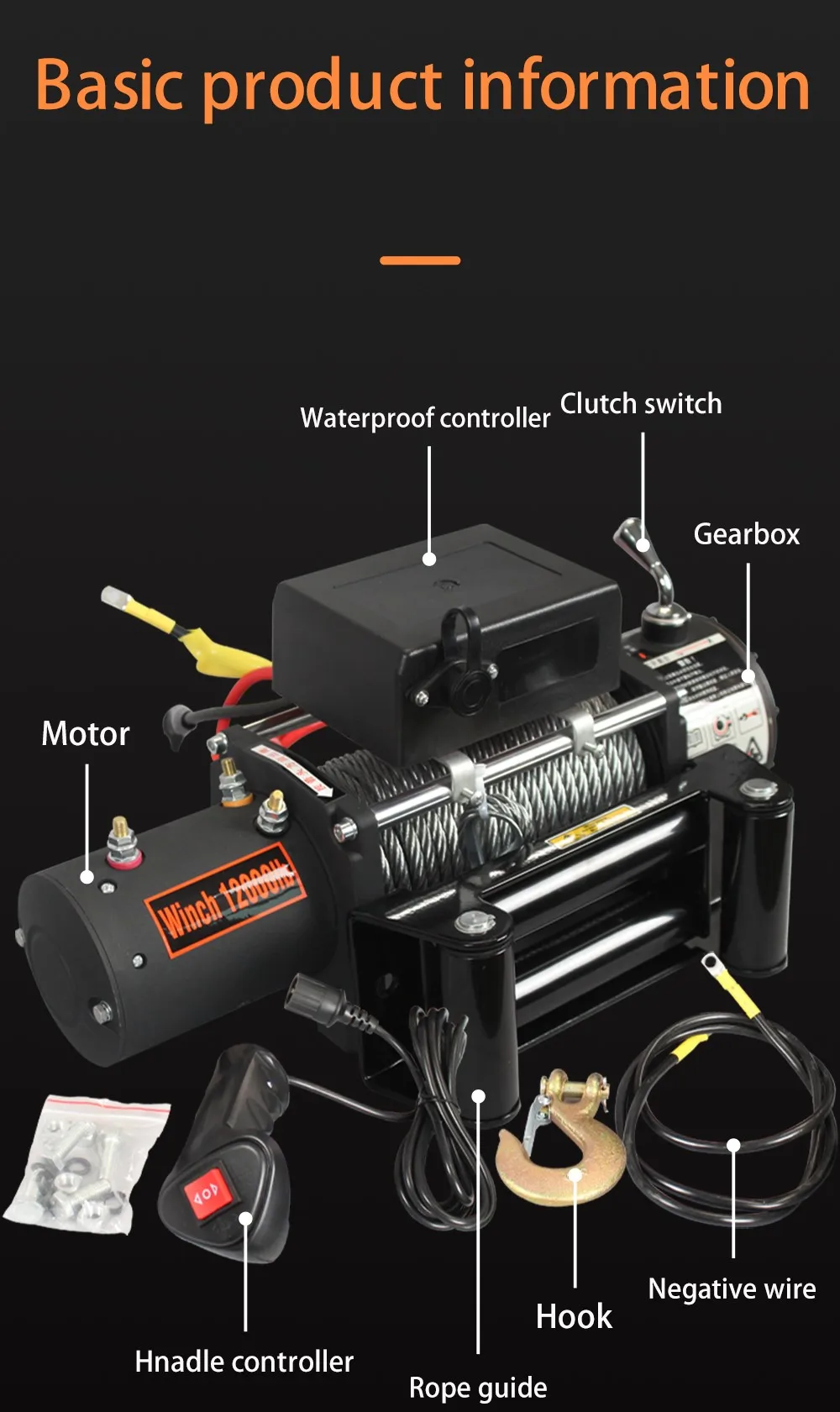 9500lbs 12v 24v Dc Off Road Electric Car Winch 4x4 4wd Suv Auto - Buy ...