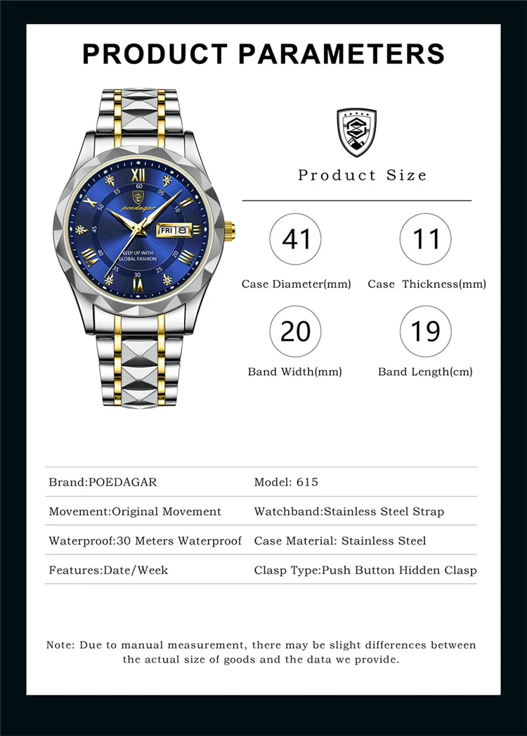 Poedagar 615 New Waterproof Glow Mens Watch Fashion Luxury Watch Date ...