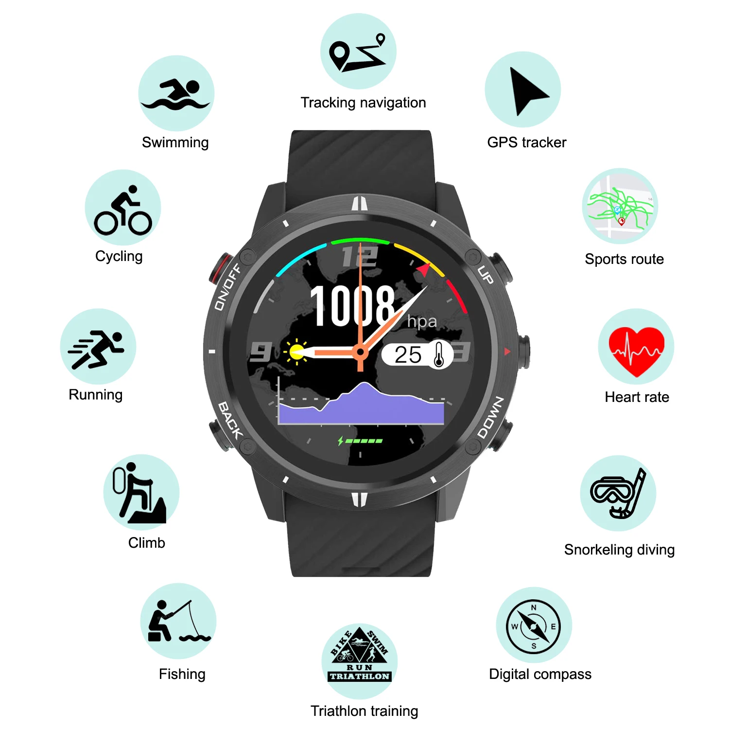 DF G5 Outdoor Sports Diving GPS tracker Countdown Timer Stop Watch Hear ...