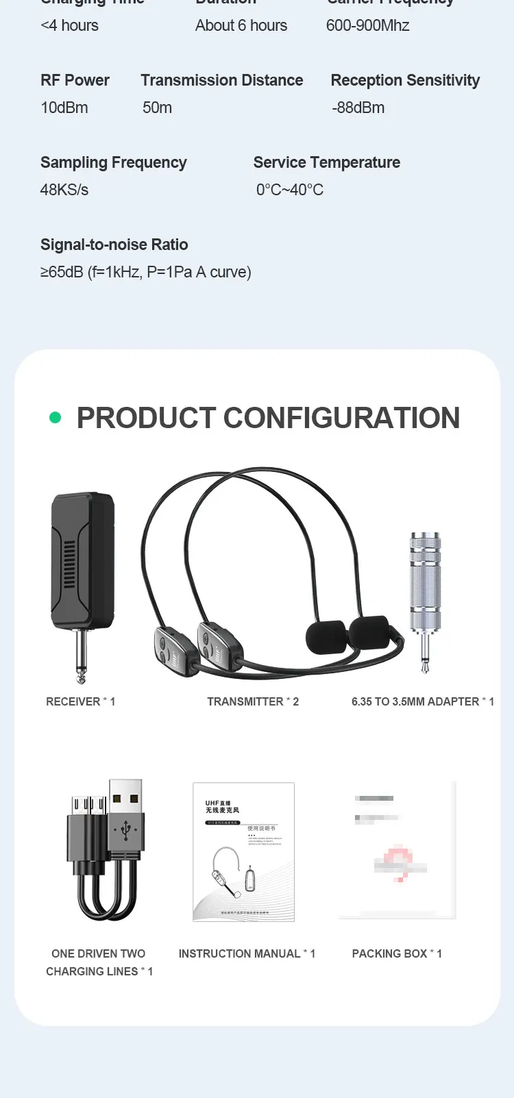 Dual Headset Mic For Tour Guide Teacher Training Uhf Detachable Head ...