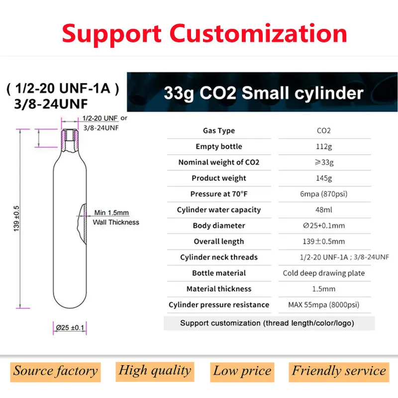 33g CO2 Bottle for Lifejackets - High Pressure & Durability