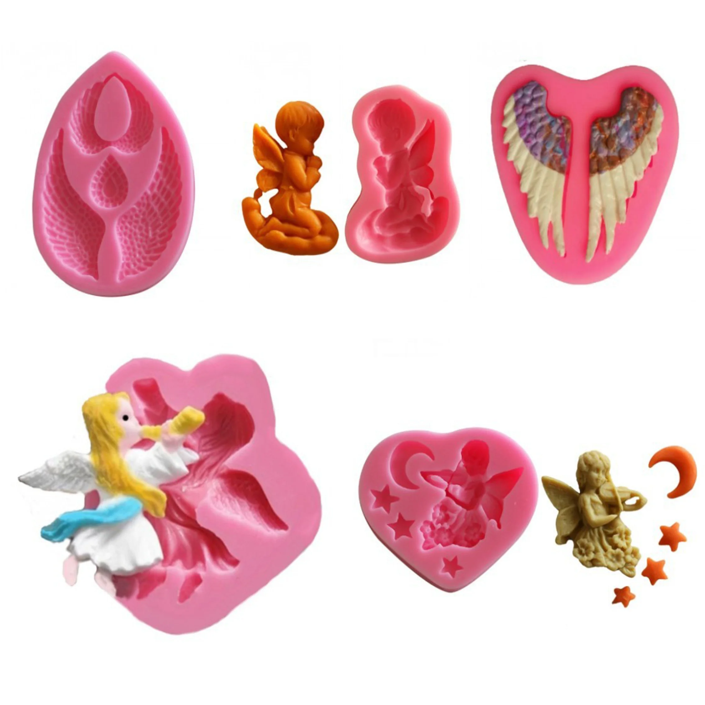 Eco Friendly Angle Wings Birds Feathers Multi Shaped Fondant Cake Molds ...