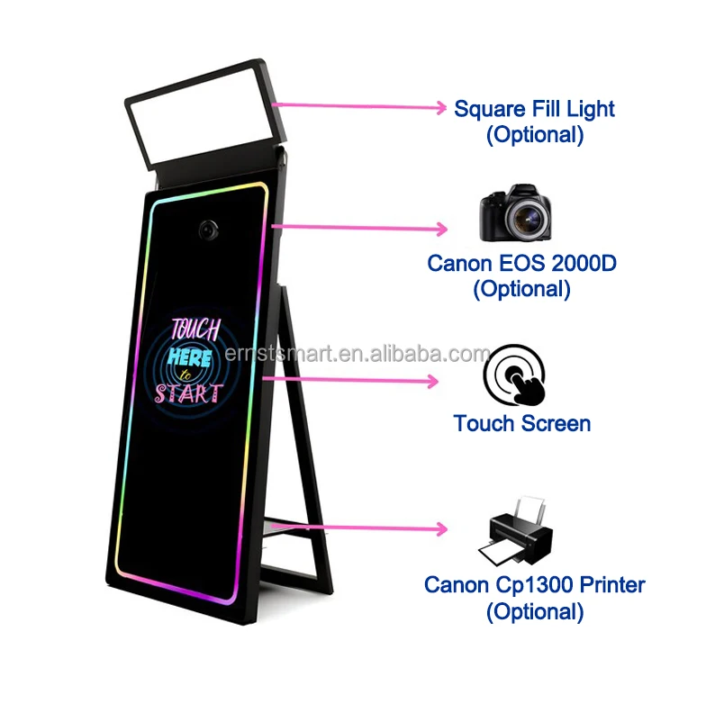 Portable 65 Inch Picture Selfie Magic Mirror Photo Booth Touch Screen Machine Led Frame Kiosk ...
