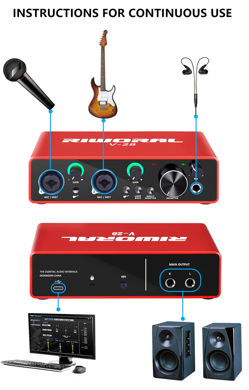 V-28 Music Studio Sound Card Sing Recording Youtube Streaming Carte Son ...