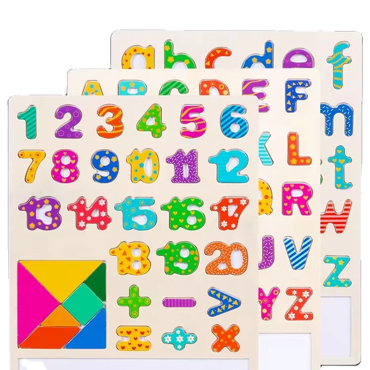 Wooden Alphabet Numbers Animals Puzzle Abc Letters Sorting Board Blocks ...