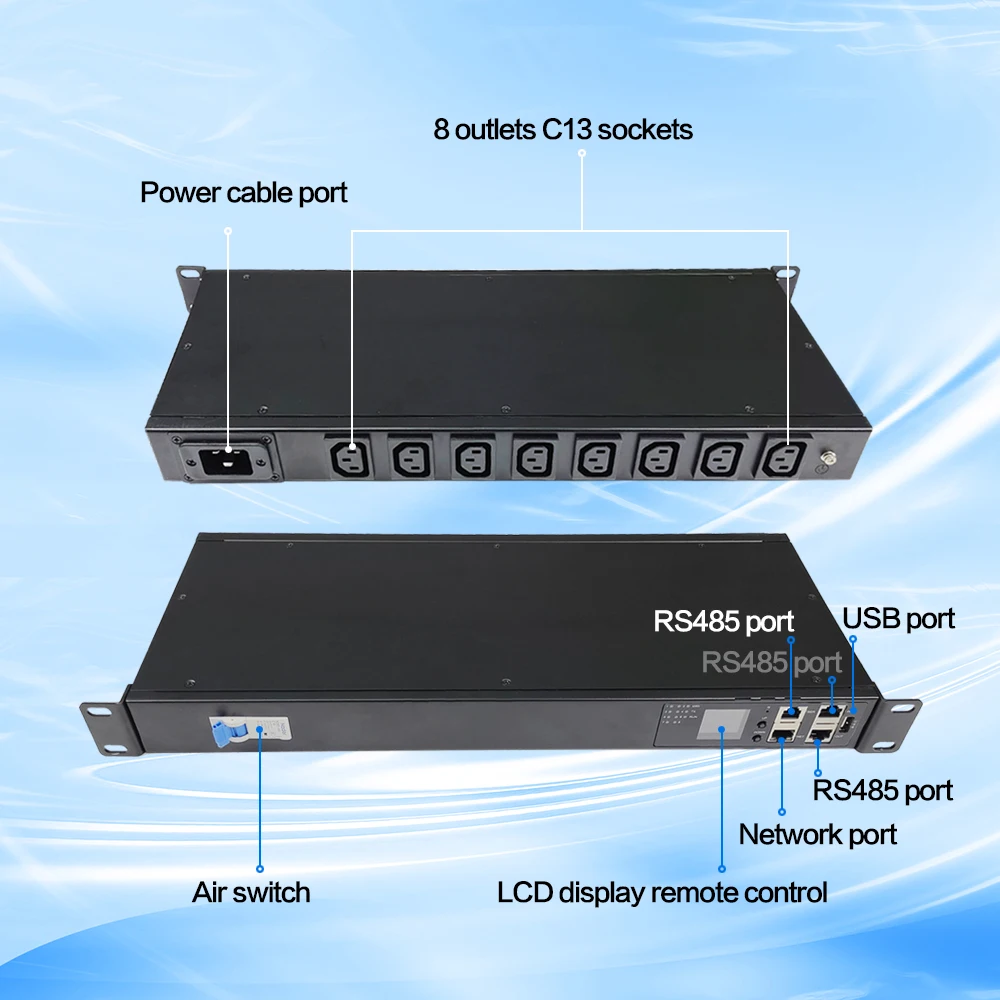 19 Inch IP Intelligent Digital Display Socket Pdu Power Strip 8 Port ...